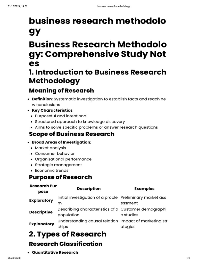 Business Research Methodology Unit 1 | PDF | Methodology | Data