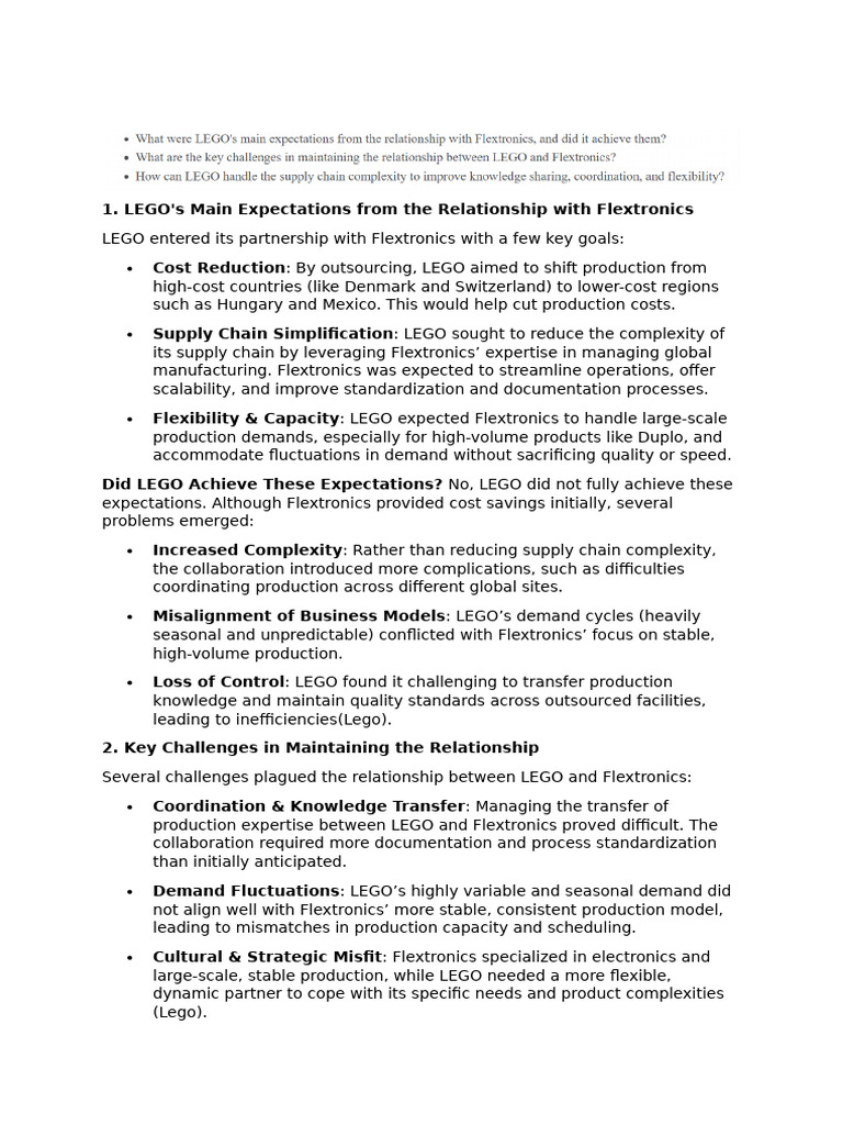 Lego Case | PDF | Supply Chain | Outsourcing