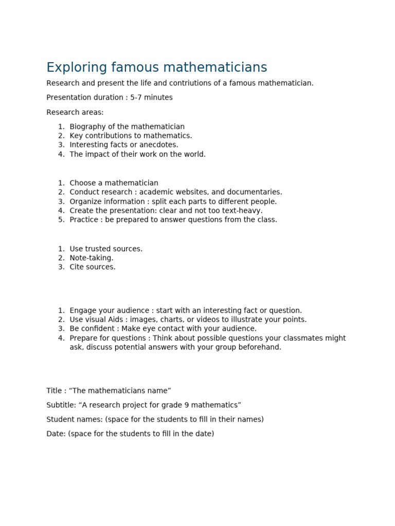 Exploring Famous Mathematicians | PDF