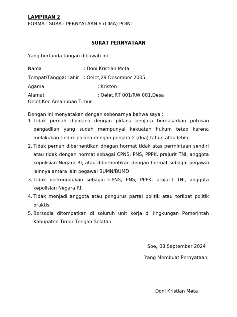LAMPIRAN 2 (Pernyataan Doni) | PDF