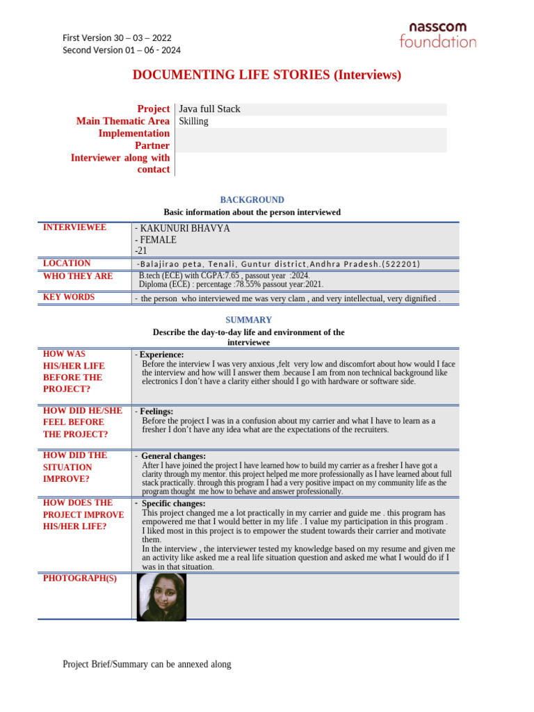 Documenting Life Stories BHAVYA KAKUNURI | PDF