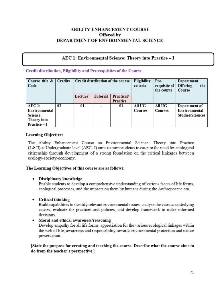 Aec Syllabus Final | PDF | Ecosystem | Sustainability