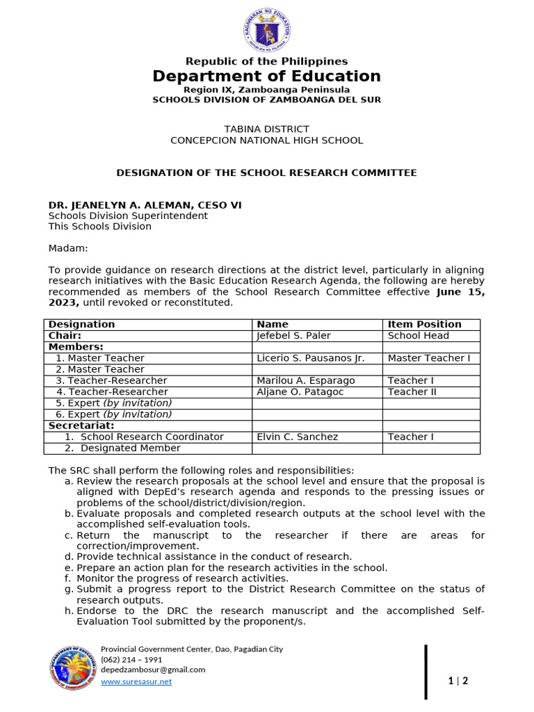 School Research Committee Designation | PDF