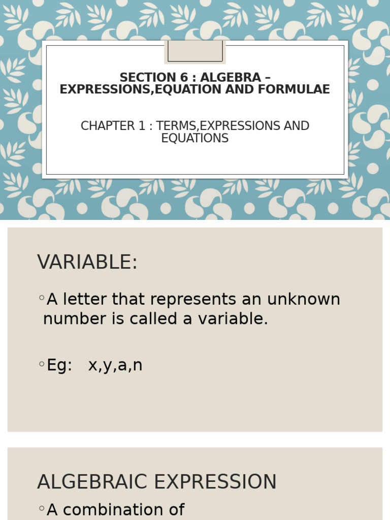 Algebra - Intro | PDF