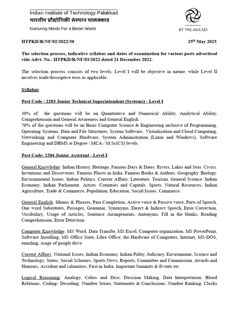 Selection Process Syllabus Schedule Recruitment For Web Upload Upload ...