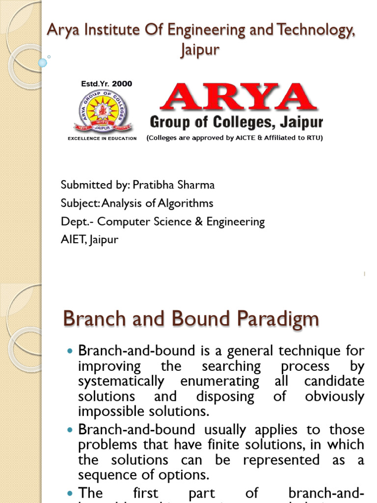 Branch and Bound in Algorithm Analysis | PDF | Algorithms And Data Structures | Mathematical ...
