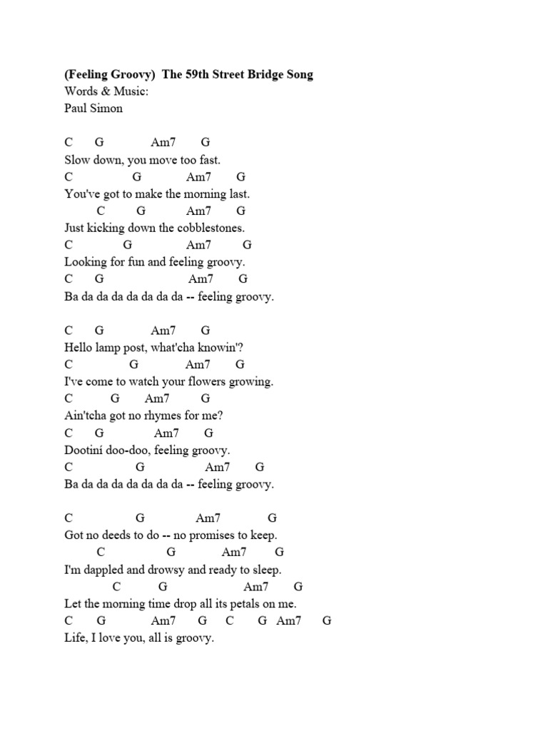 (Feeling Groovy) The 59th Street Bridge Song by The Beatles | PDF