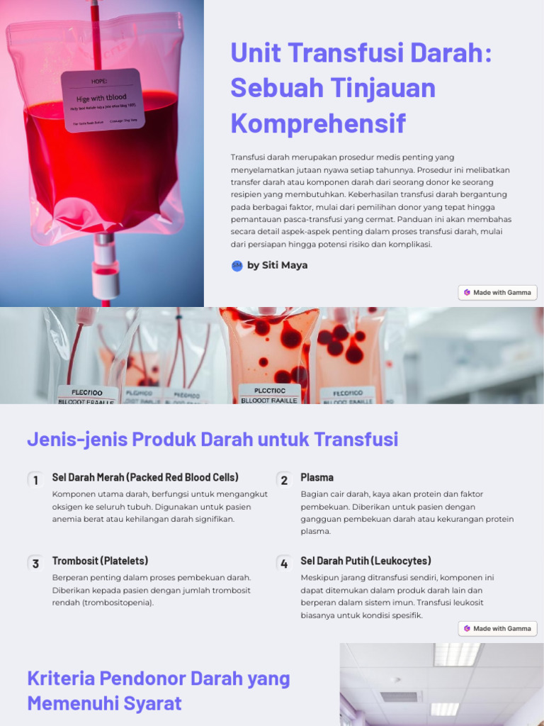 Unit Transfusi Darah Sebuah Tinjauan Komprehensif | PDF