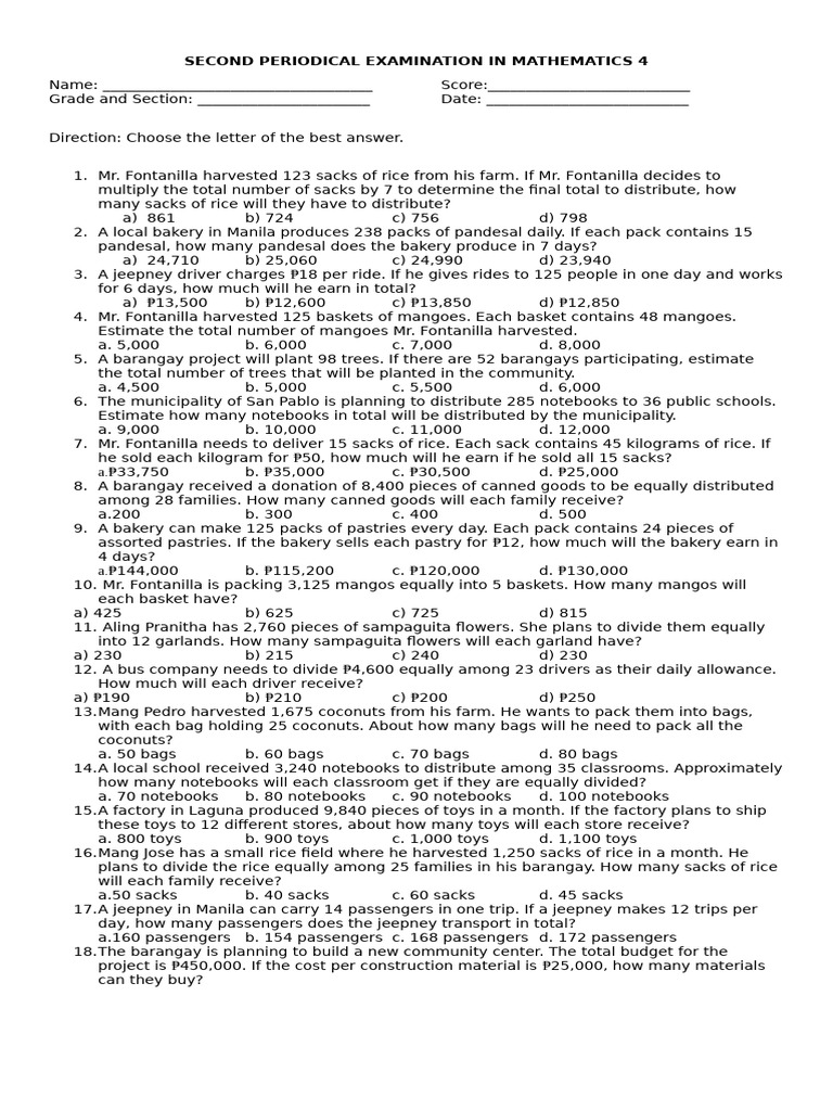 PT_G4 MATATAG MATHEMATICS 4_Q2 | PDF