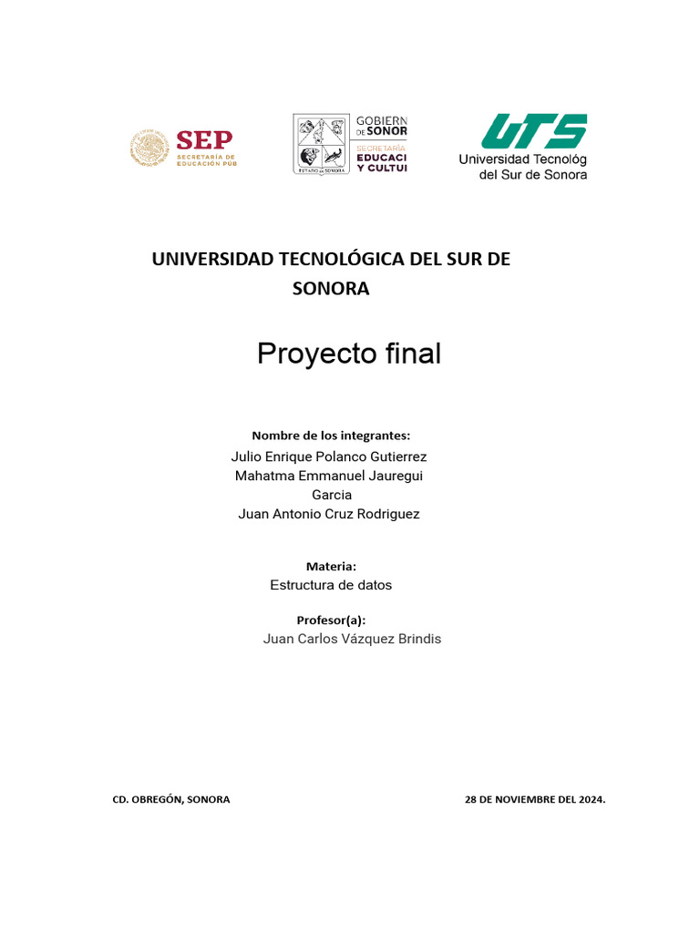 Proyecto Final Estructura de Datos | PDF | Programación de computadoras ...