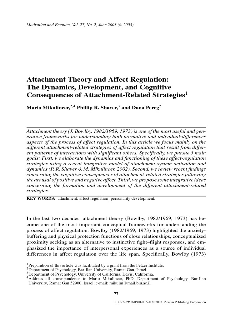 Attachment Theory and Affect Regulation | PDF | Attachment Theory ...