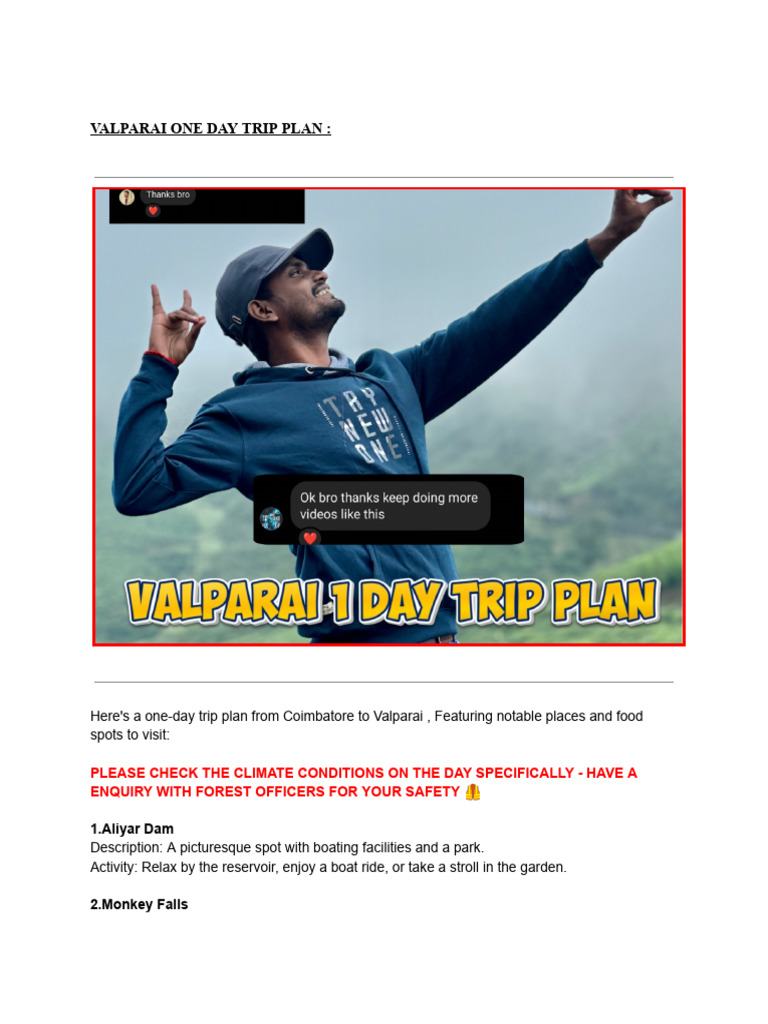 VALPARAI ONE DAY TRIP PLAN - | PDF | Landscape