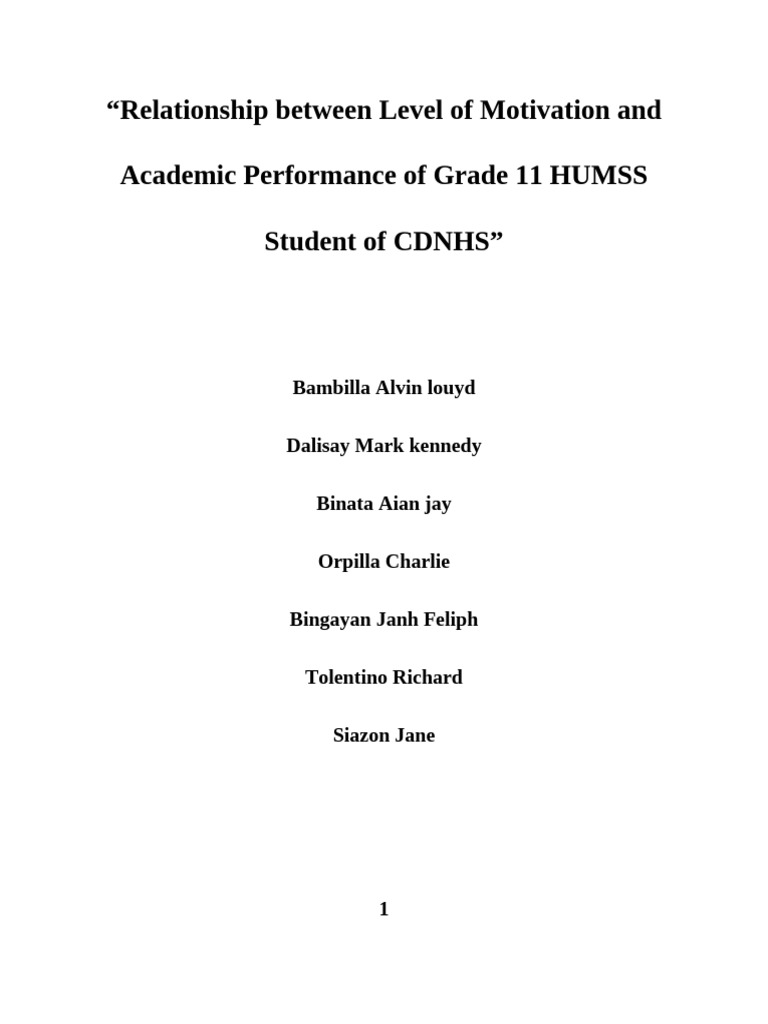 Relationship Between Motivation and Academic Performance of Grade 11 HUMSS Stude | PDF ...