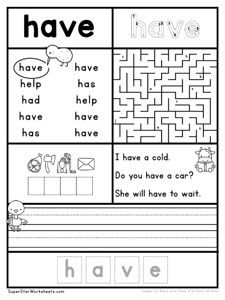 Kindergarte Sight Word Worksheet HAVE | PDF