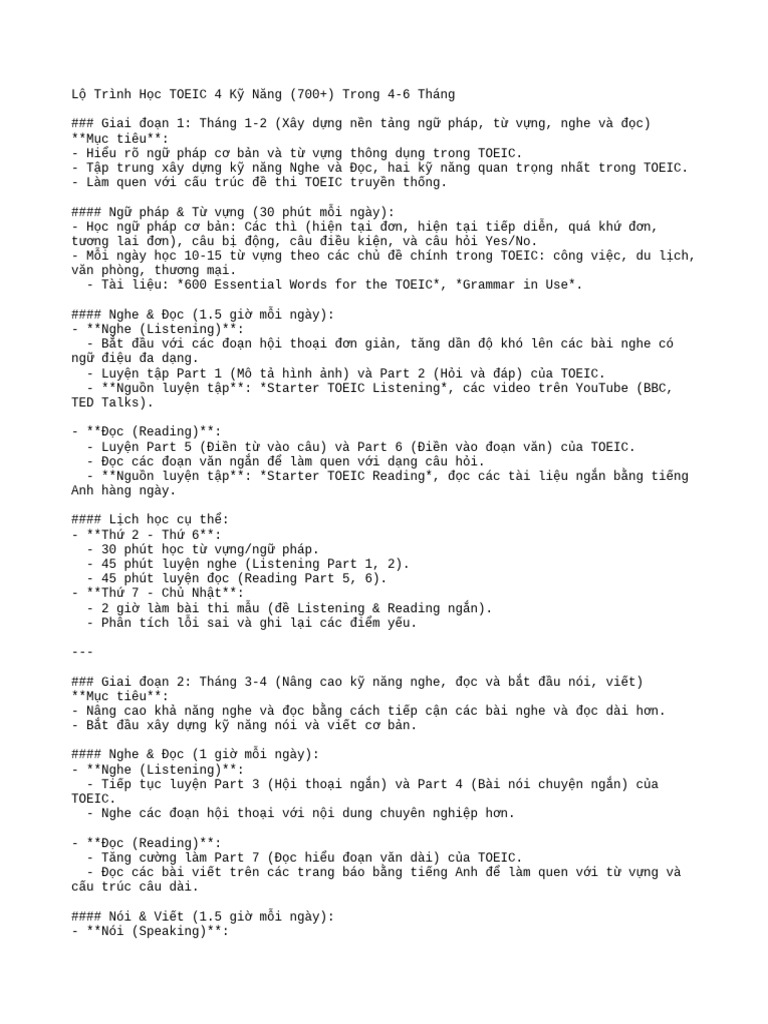 TOEIC Study Plan 4 Skills | PDF