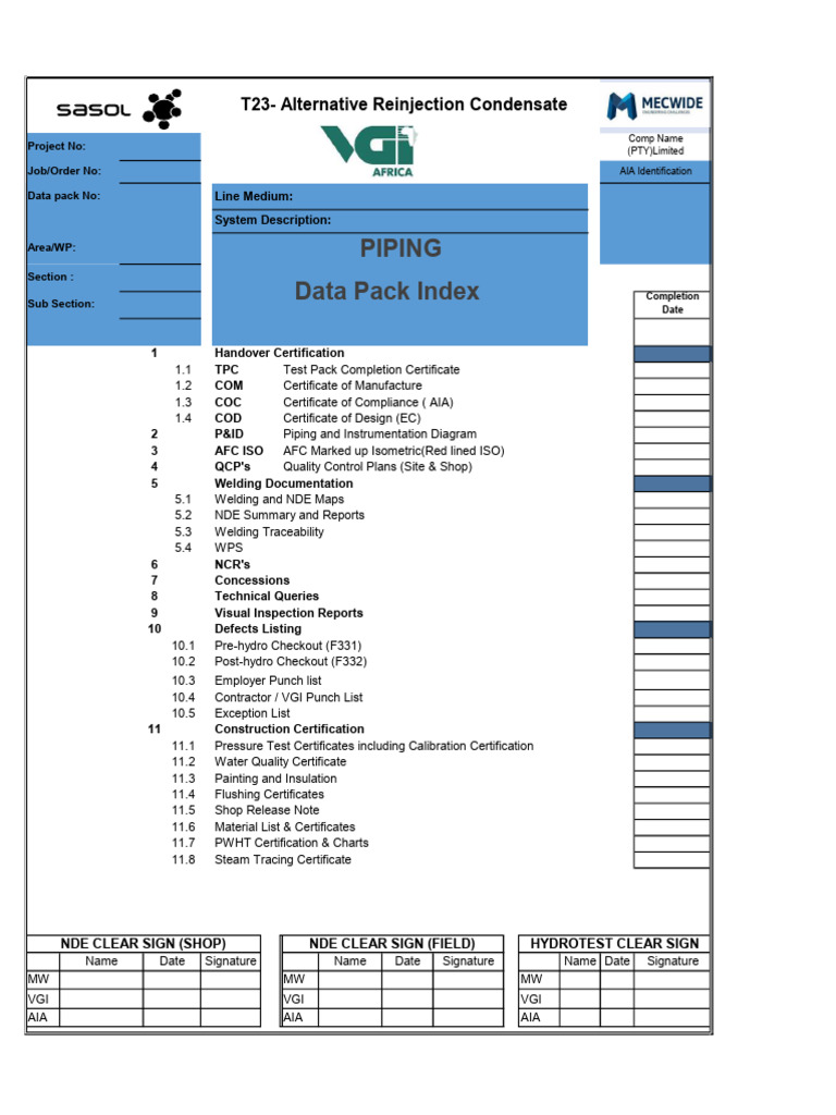 Data Pack INDEX | PDF | Nondestructive Testing | Mechanical Engineering