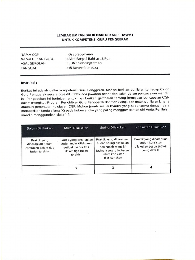 Umpan Balik Rekan Sejawat Osep | PDF