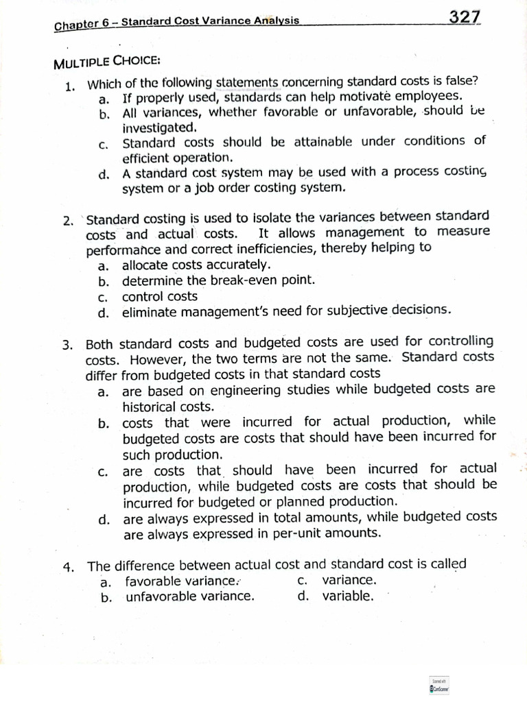 Sba - Standard Cost Variance Analysis - Questionnaire With Answers & Solutions | PDF
