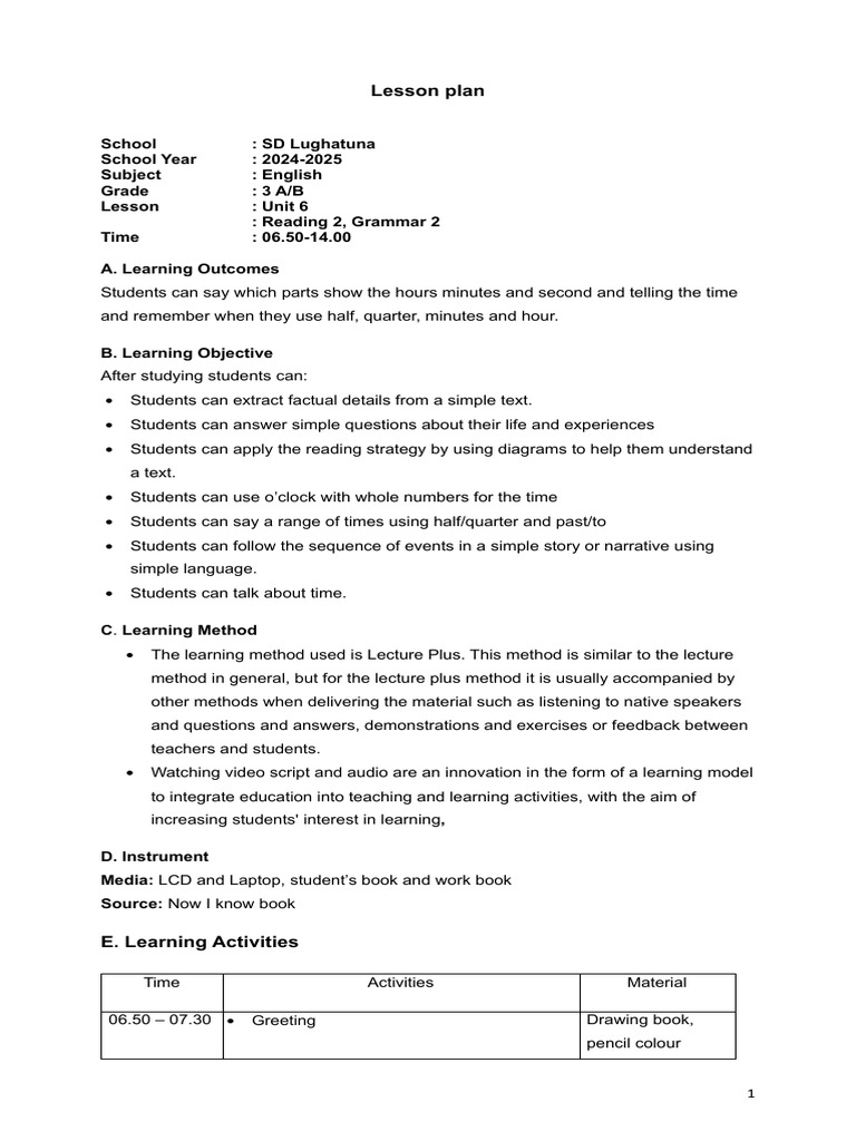 Lesson Plan Bahasa Inggris | PDF | Behavior Modification | Learning