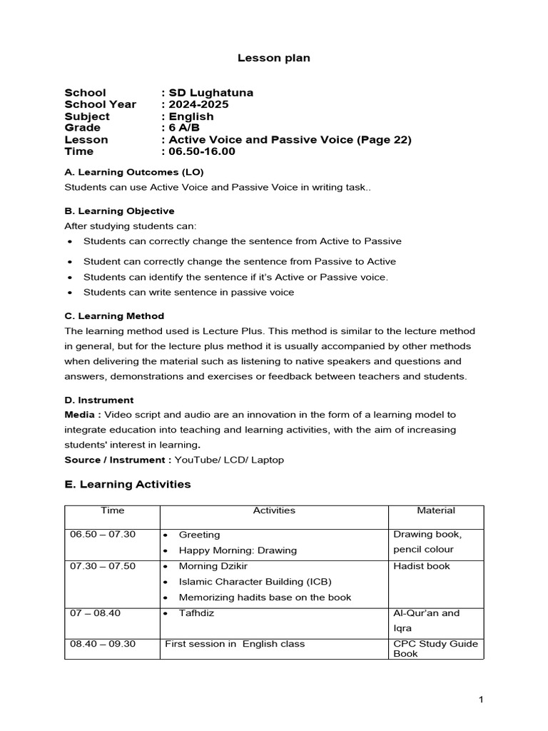 Lesson Plan Bahasa Inggris | PDF | Learning | Behavior Modification