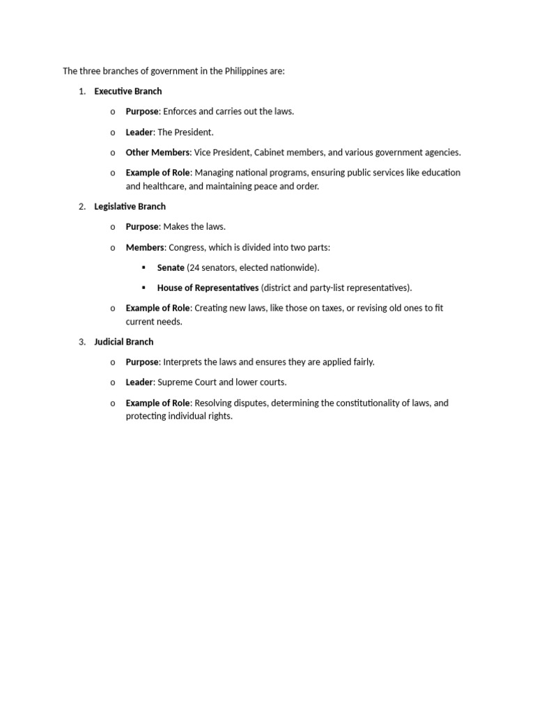 The Three Branches of Government in The Philippines Are | PDF