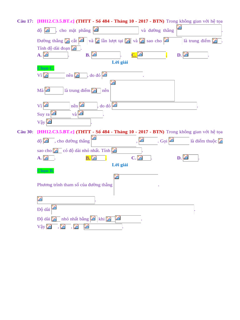 PHƯƠNG TRÌNH ĐƯỜNG THẲNG - BT - Muc do 3 | PDF