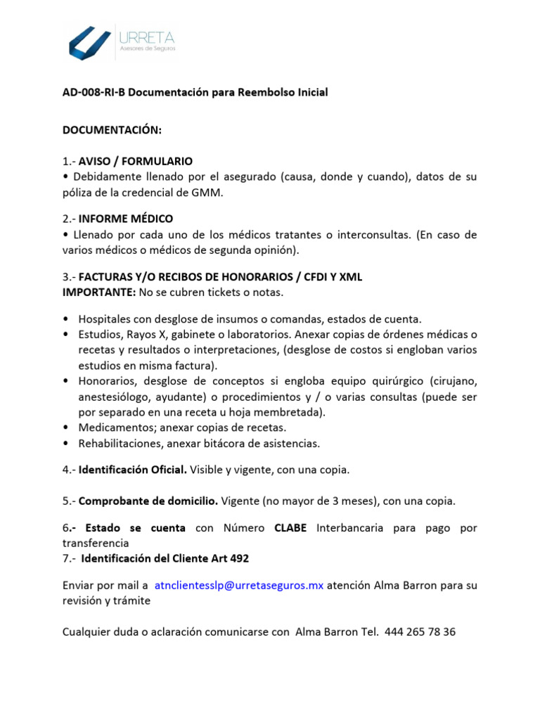 Zurich Ri Documentacion para Rembolso Inicial FN Edit | PDF | Póliza de ...