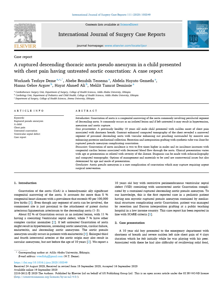 CoA pseudoaneurysm | PDF | Aorta | Congenital Heart Defect