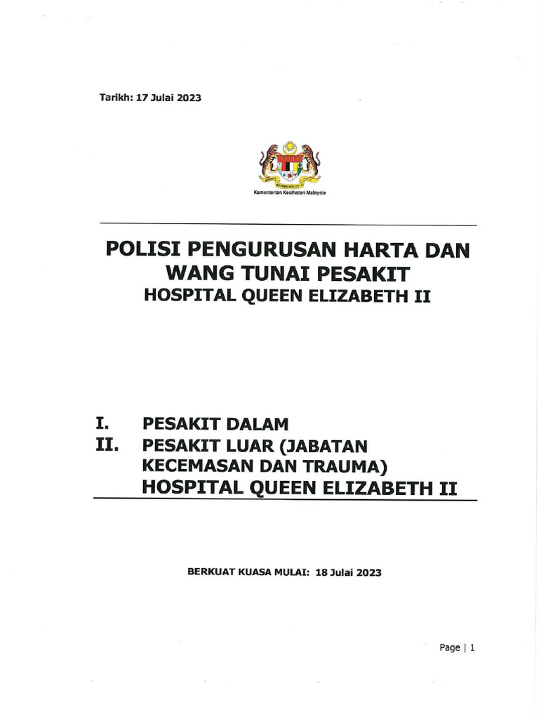 Polisi Pengurusan Harta Wang Tunai Pesakit Pesakit Luar Etdpesakit ...