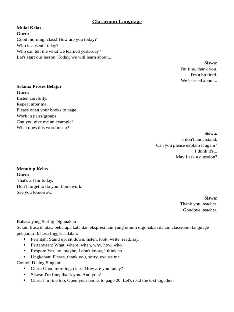 Classroom Language | PDF