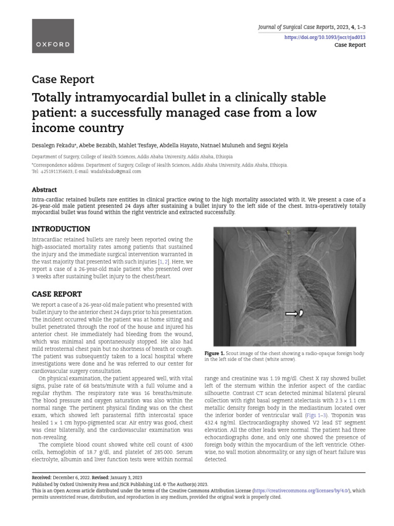 Intramyocardial Bullet Case Report | PDF | Heart | Thorax