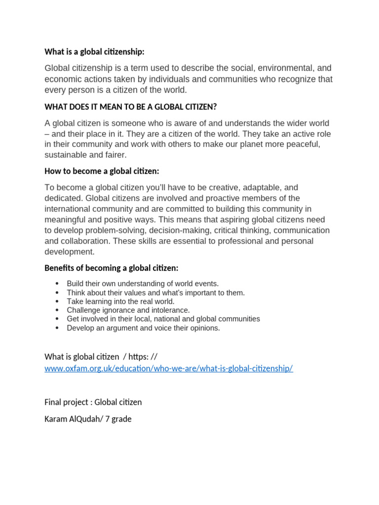 Understanding Global Citizenship | PDF