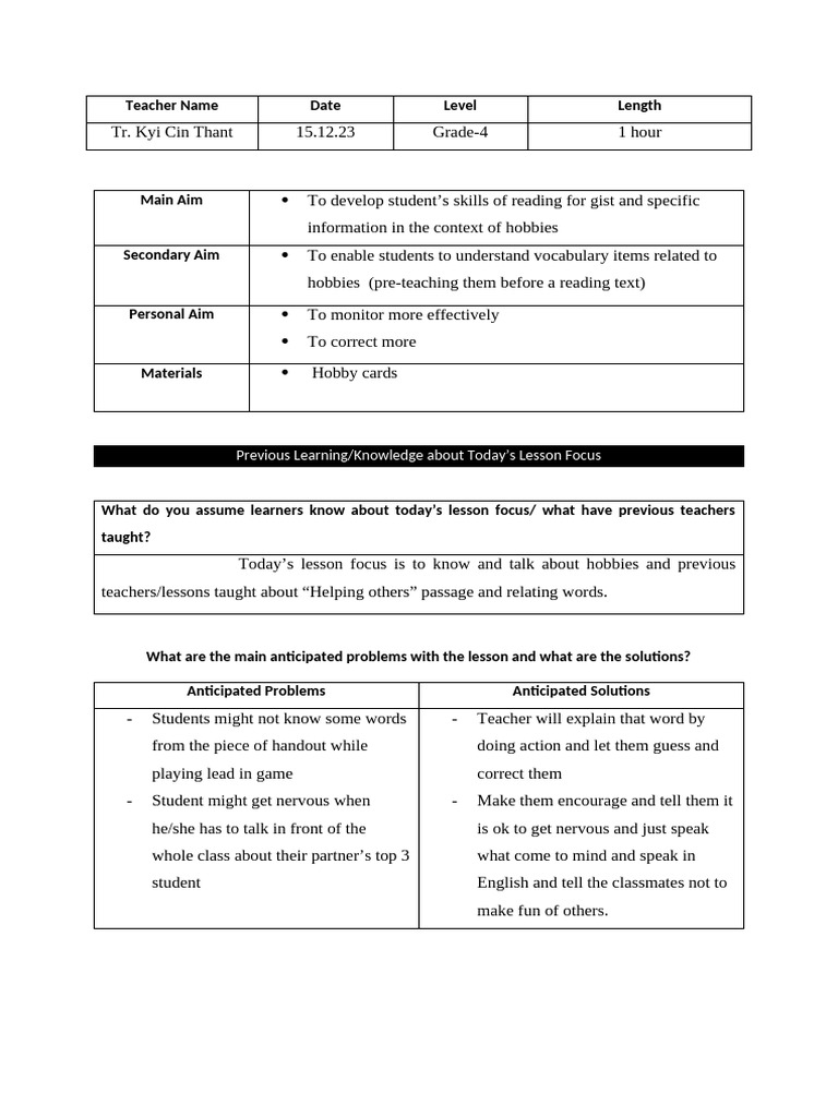 Lesson Plan (PWP) | PDF | Pedagogy | Education Theory
