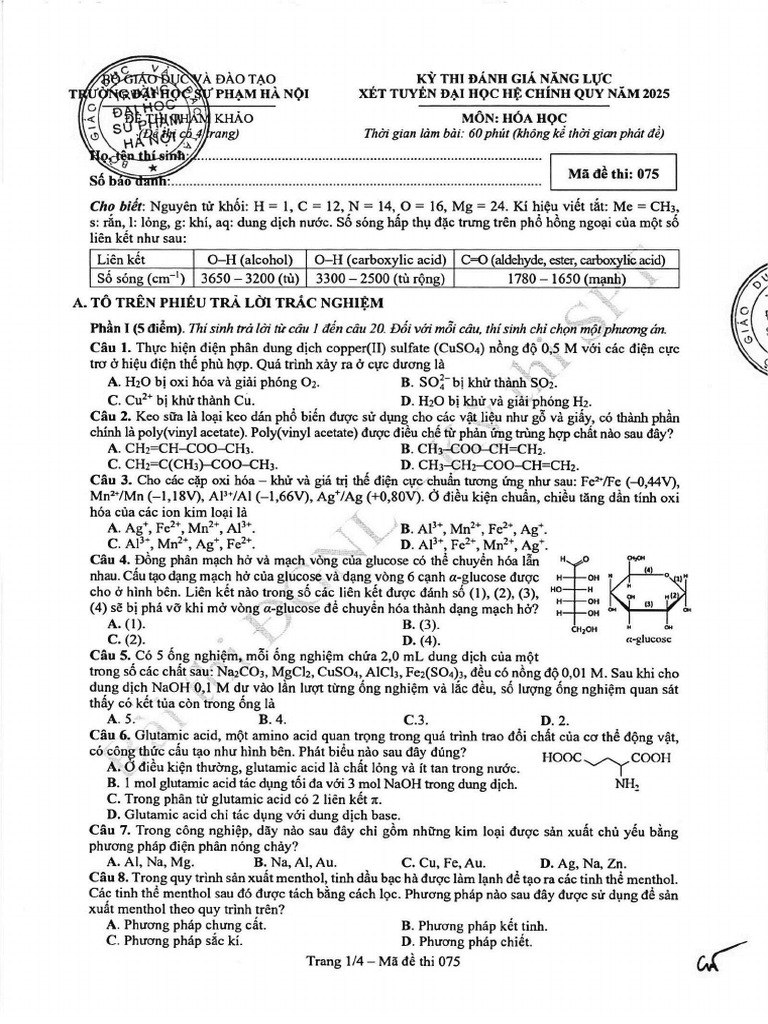 05 de Thi Tham Khao Mon HOA HOC Ky Thi SPT 2025. PDF | PDF