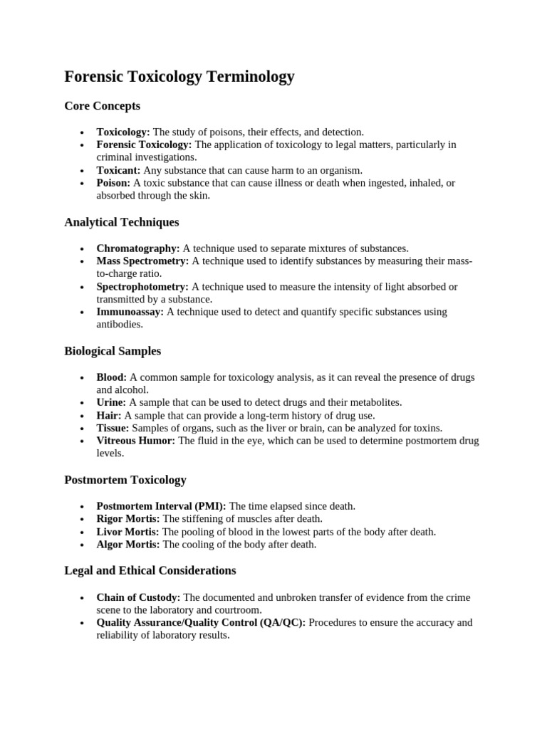 Forensic Toxicology Terms | PDF