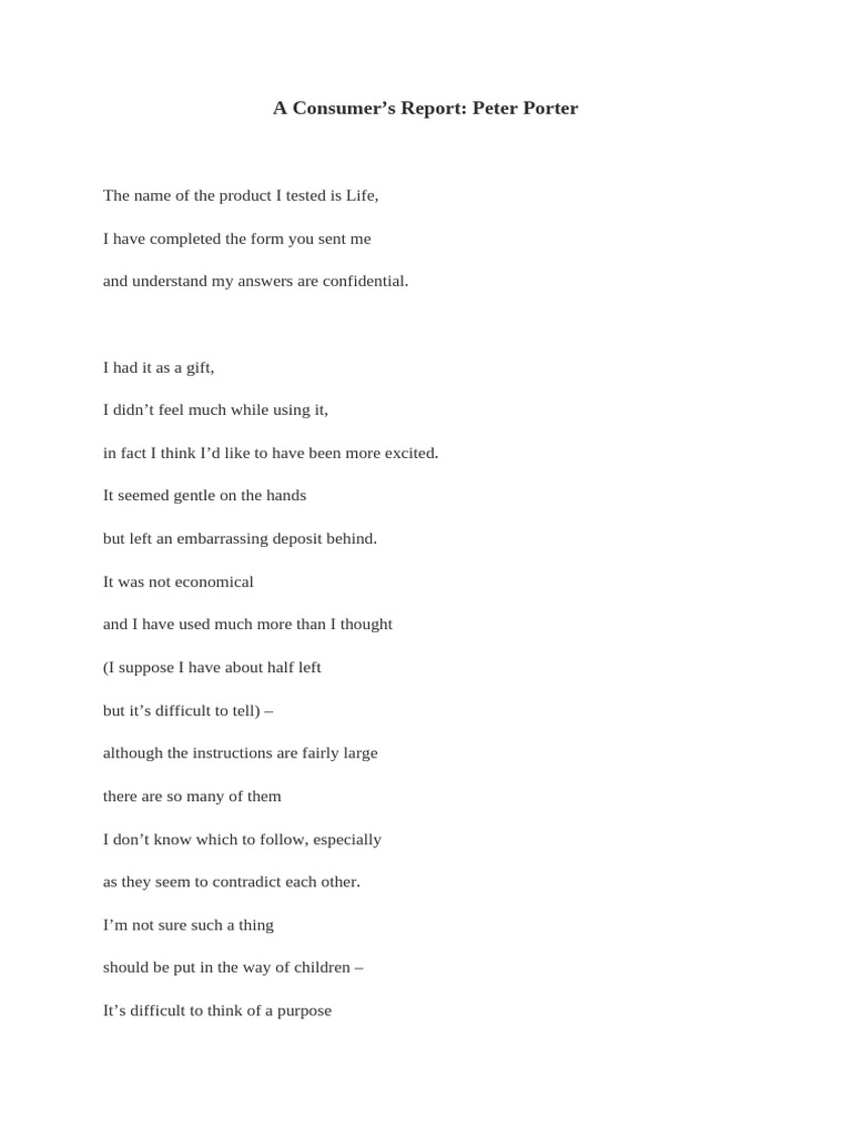 A Consumer's Report on Life | PDF | Poetry