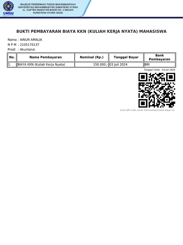 Bukti Pembayaran KKN | PDF
