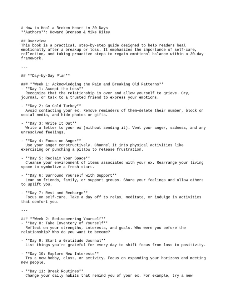 How To Heal A Broken Heart in 30 Days Summary | PDF | Broken Heart | Anger