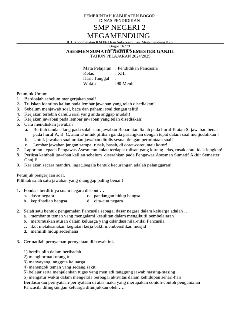 Soal Pas PPKN Revisi | PDF