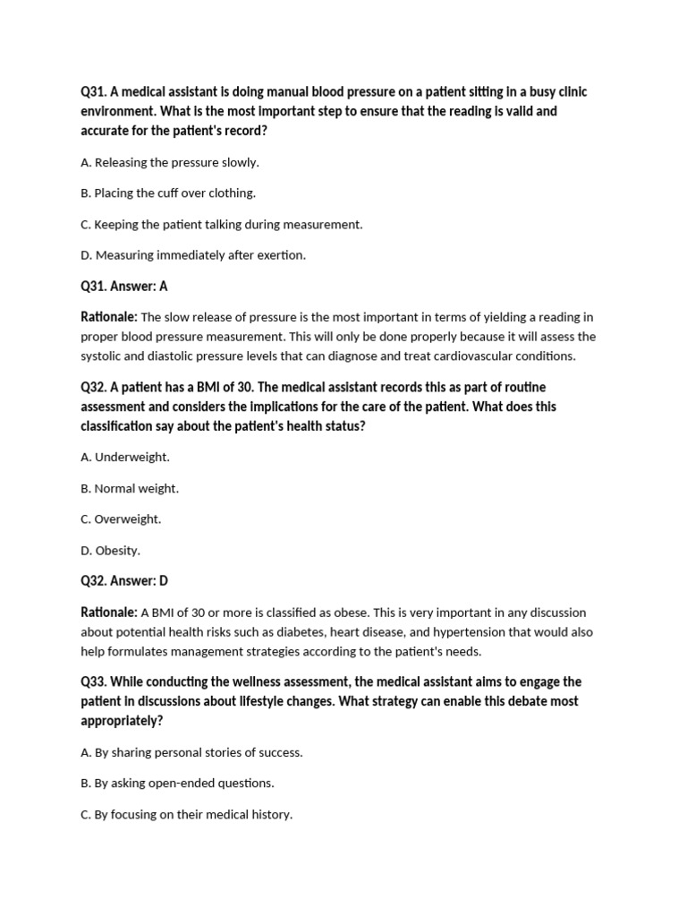 NHA CCMA Anss Pts 2 31-70 | PDF | Physical Examination | Body Mass Index