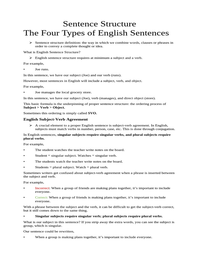 Sentence Structure | PDF | Subject (Grammar) | Sentence (Linguistics)