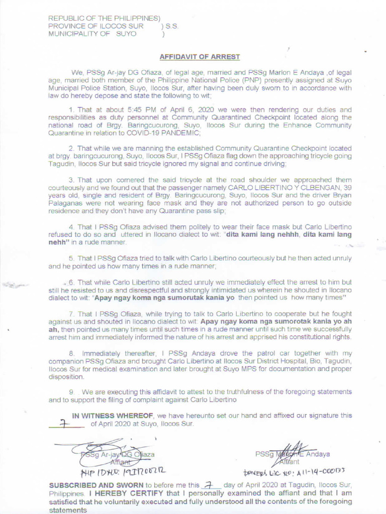 Affidavit of Arrest | PDF