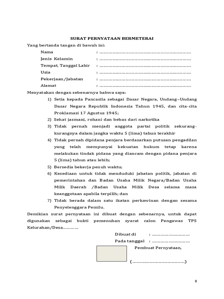 Surat Pernyataan Bermaterai (Lampiran) | PDF