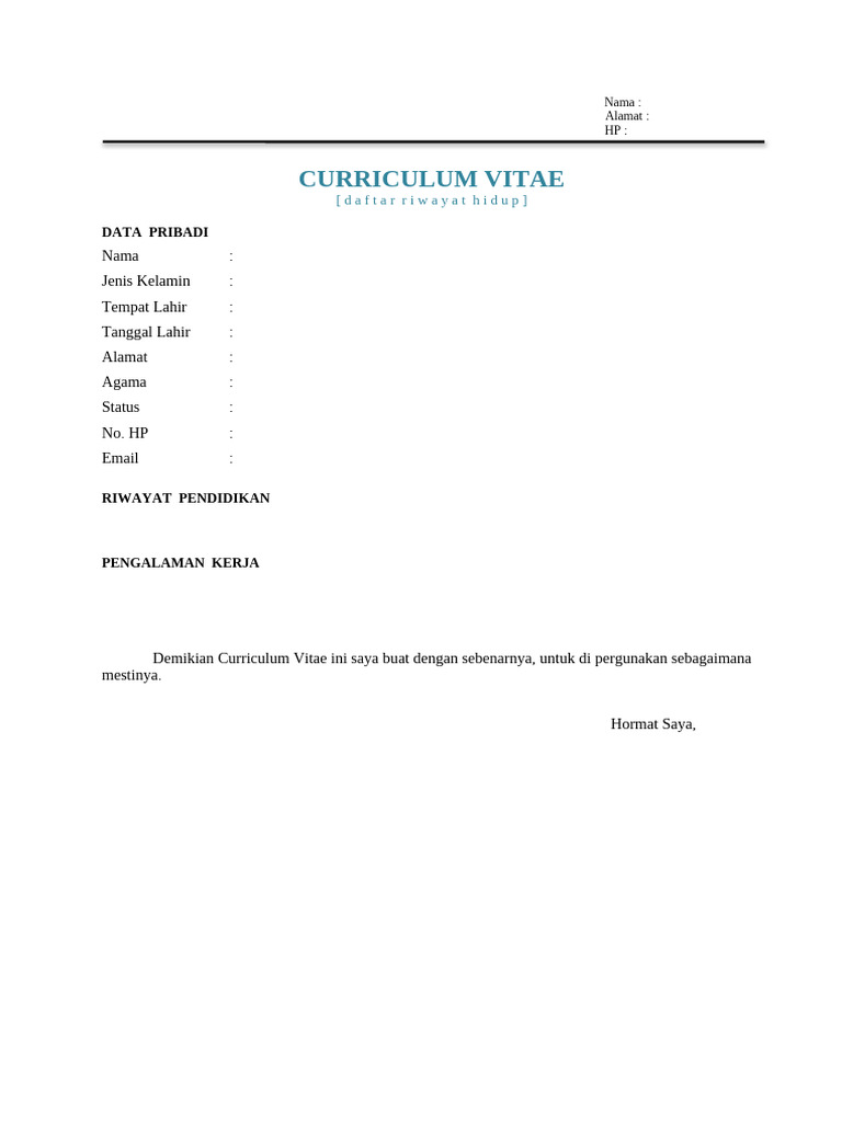 CV dan LAMARAN KOSONG | PDF