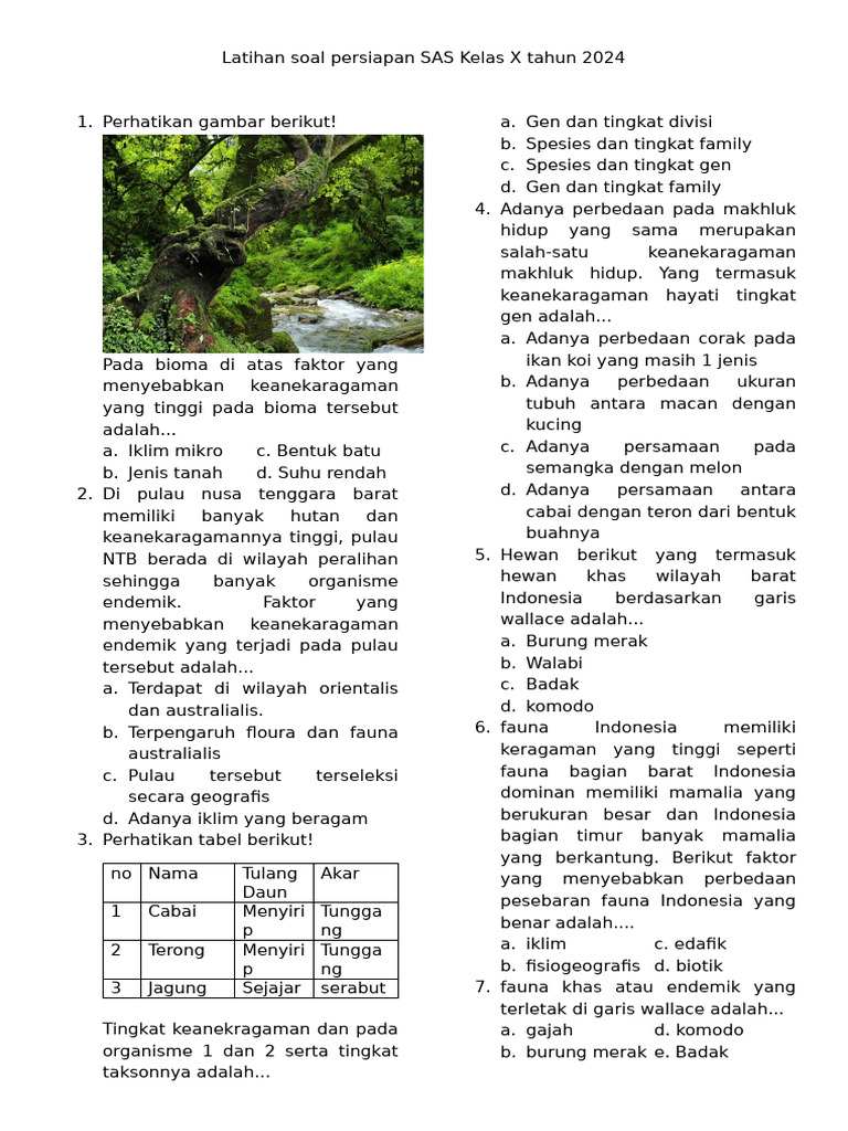 Latihan Soal Persiapan SAS Kelas X Tahun 2024 | PDF
