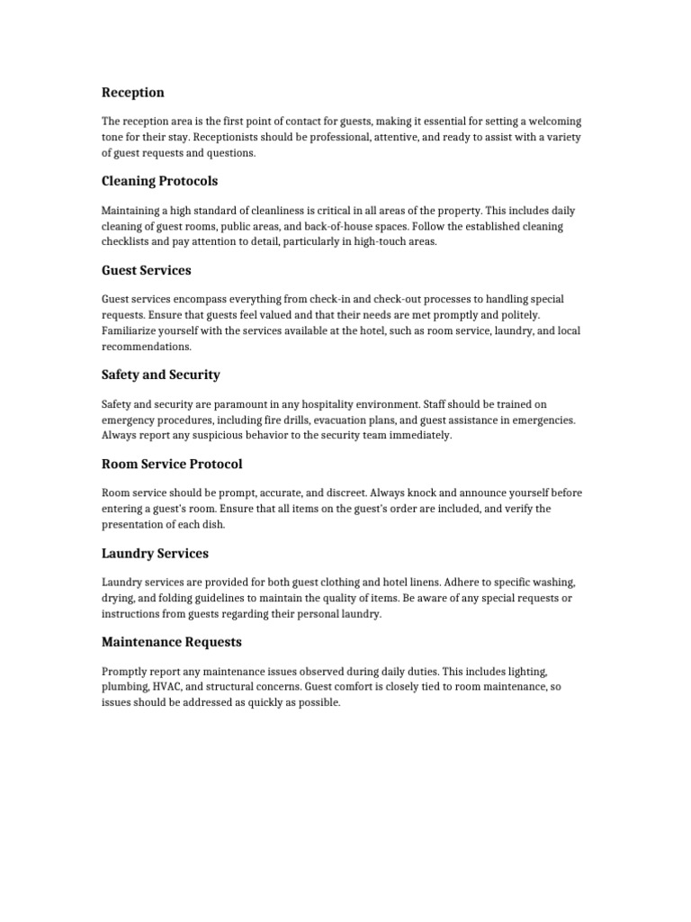 Housekeeping Desk Document Full V2 | PDF