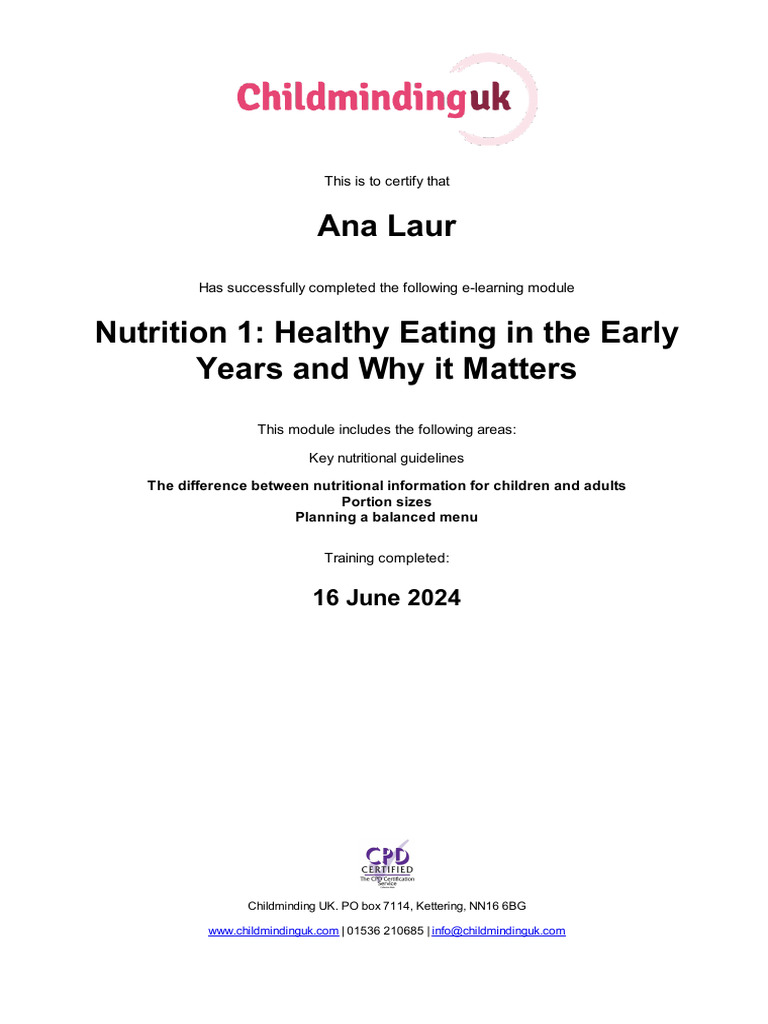 Nutrition 1 Healthy Eating in the Early Years and Why It Matters | PDF