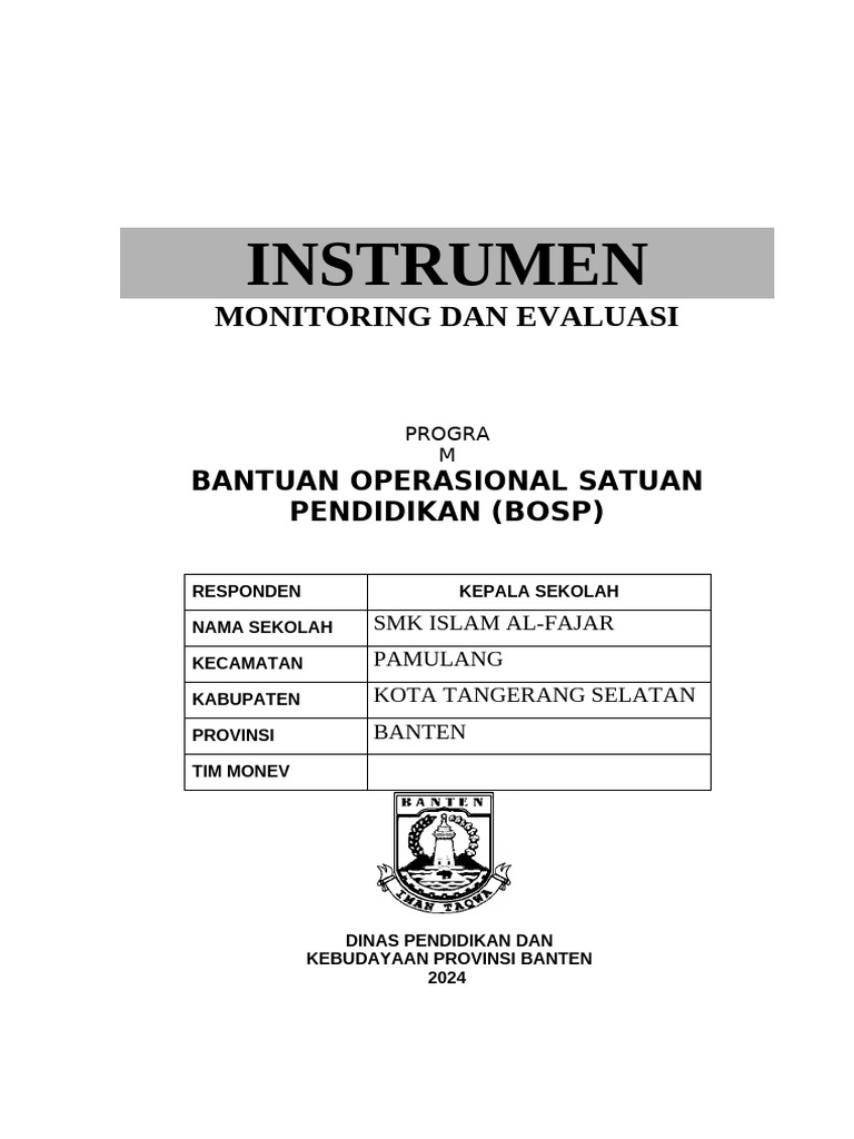 instrumen-monev-SMK- BOSP 2024 | PDF