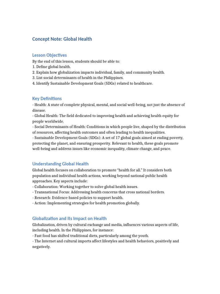 Concept Note Global Health | PDF | Global Health | Health Equity