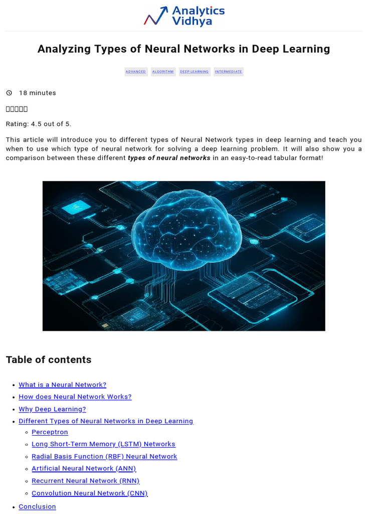 Analyzing Types of Neural Networks in Deep Learning | PDF | Artificial ...